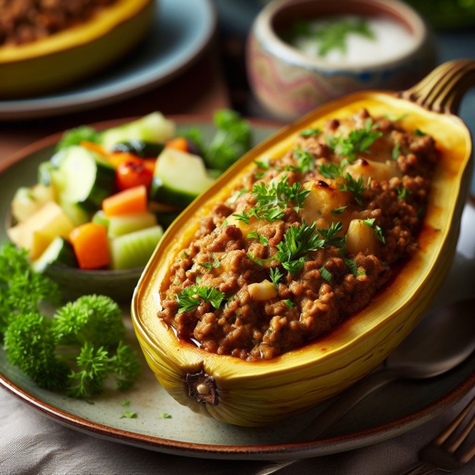 Stuffed Marrow Bake with mince - HealthySixty.com